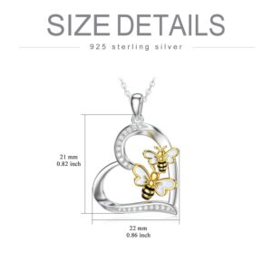 RMREWY Honey Bee Heart Cubic Zirconia Necklace 925 Sterling Silver Dainty Cute Bumblebee Pendant Jewelry For Birthday Graduation Mother's Day Gift For Women Mom (Bee Necklace)