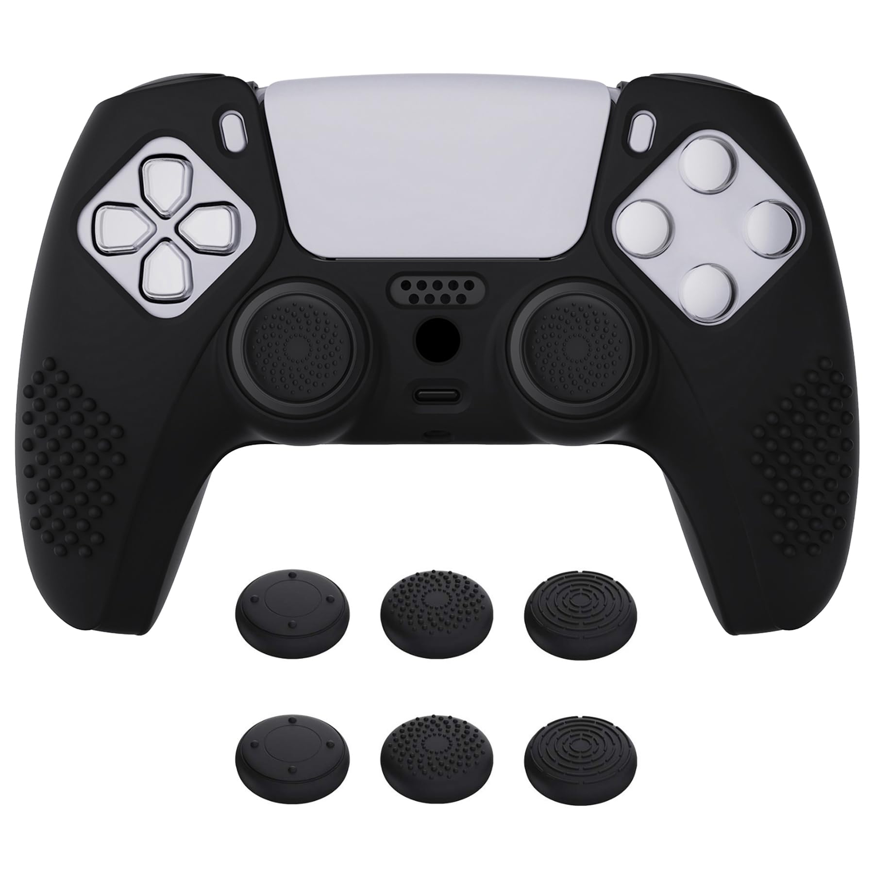 eXtremeRate PlayVital Black 3D Studded Edition Anti-Slip Silicone Cover Skin for ps5 Controller, Soft Rubber Case Protector for ps5 Wireless Controller with 6 Black Thumb Grip Caps