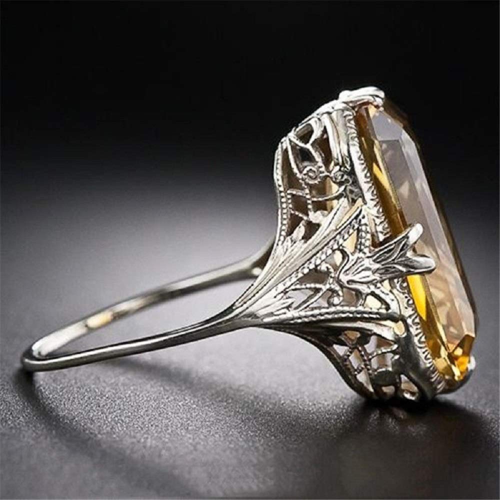 WANGYUSHENG Women's Champagne Luxury Huge Vintage Citrine Cocktail CZ Ring Art Deco Jewelry Engagement Gift Ring Size 6-10 (US Code 8)