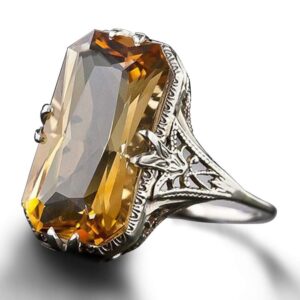 WANGYUSHENG Women's Champagne Luxury Huge Vintage Citrine Cocktail CZ Ring Art Deco Jewelry Engagement Gift Ring Size 6-10 (US Code 8)