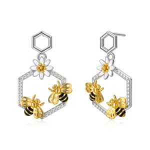 honey bee stud dangle earrings 925 sterling silver bumble bee earrings with cubic zirconia jewelry birthday mother's day gifts for women mom daughter