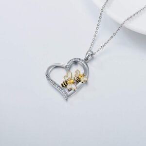 RMREWY Honey Bee Heart Cubic Zirconia Necklace 925 Sterling Silver Dainty Cute Bumblebee Pendant Jewelry For Birthday Graduation Mother's Day Gift For Women Mom (Bee Necklace)