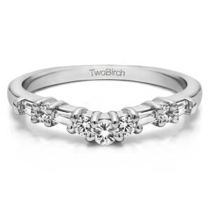 twobirch 0.35 ct. cubic zirconia alternating baguette and round curved contour wedding ring in sterling silver (size 6)