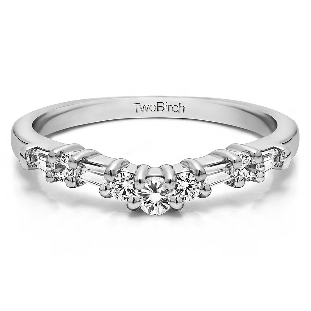 TwoBirch 0.35 Ct. Cubic Zirconia Alternating Baguette and Round Curved Contour Wedding Ring in Sterling Silver (size 6)