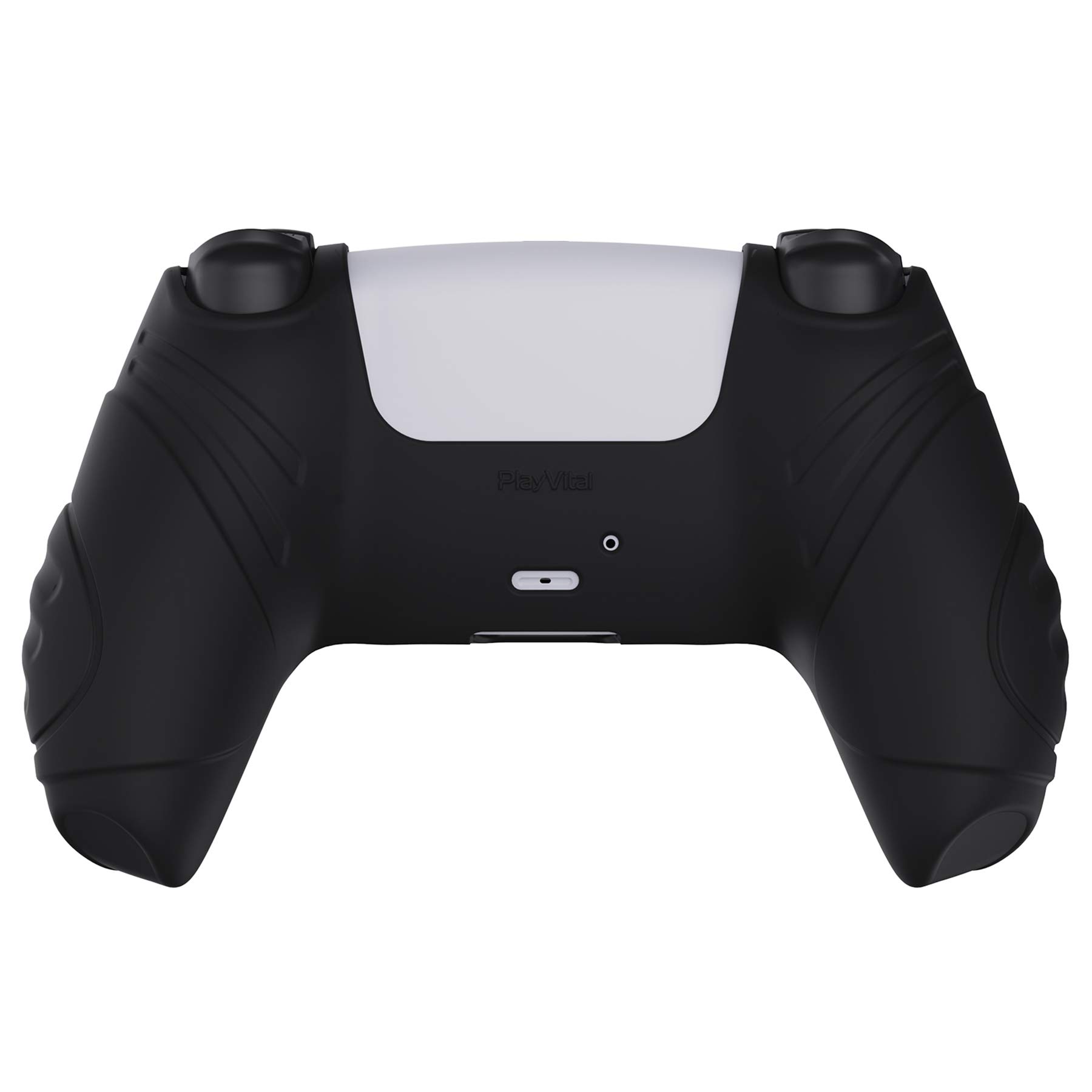 eXtremeRate PlayVital Guardian Edition Black Ergonomic Soft Anti-Slip Controller Silicone Case Cover for ps5, Rubber Protector Skins with Black Joystick Caps for ps5 Controller