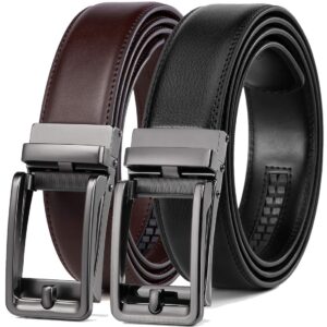 founders & c ratchet click belt 2 pack,leather slide dress comfort belt adjustable with buckle gift set (28"-42" waist adjustable, black dress belt/brown click belt)