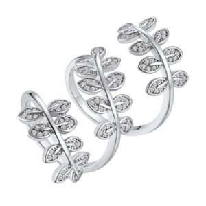 findchic platinum plated long leaf cluster statement rings for women, oversized cuff ring adjustable flower knuckle ring party costume jewelry