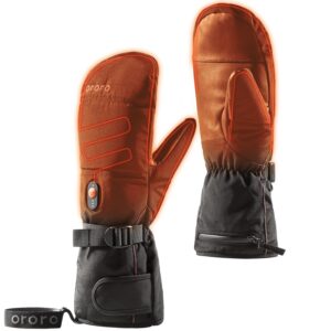 ORORO Heated Mittens for Women and Men, Rechargeable Heated Gloves for Skiing Hiking and Arthritic Hands (Black & Orange,S)