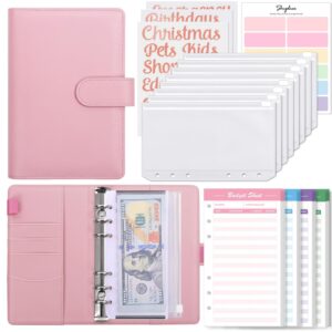 skydue budget binder with 8pcs zipper envelopes,money organizer with 12pcs expense sheets & 24 rose gold sticky labels,budget organizer for cash