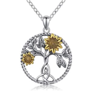 chenghong sunflower necklace 925 sterling silver sunshine necklace tree of life sunflower pendant sunflower jewelry gifts for women