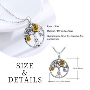 CHENGHONG Sunflower Necklace 925 Sterling Silver Sunshine Necklace Tree of Life Sunflower Pendant Sunflower Jewelry Gifts for Women