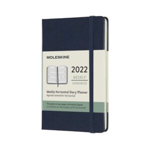 moleskine classic 12 month 2022 weekly horizontal planner, hard cover, pocket (3.5" x 5.5"), sapphire blue