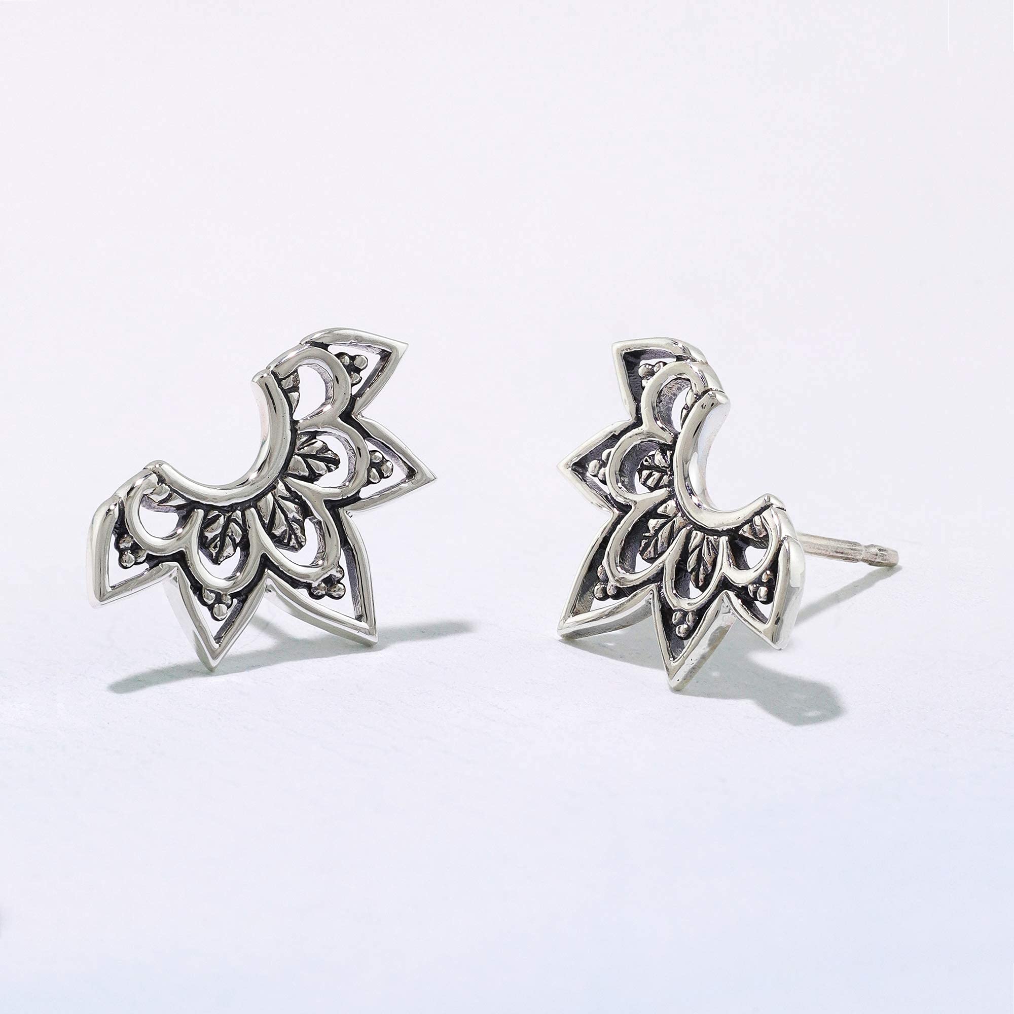 Boma Jewelry Sterling Silver Balinese Tribal Lotus Stud Earrings