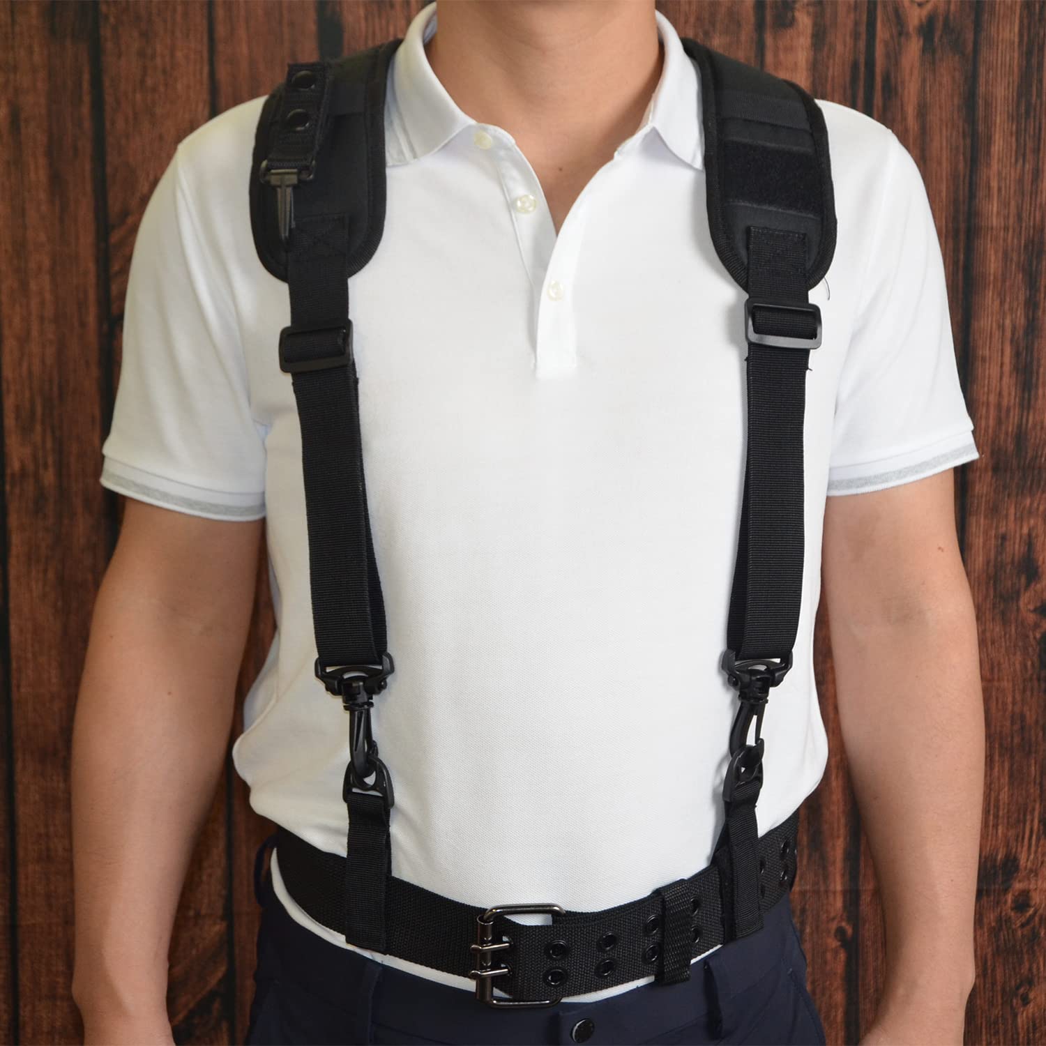 AISENIN Tactical Suspenders Duty Belt Suspenders Law Enforcement Tool Belt Suspenders with Key Holder and Velcro Patch(Black)