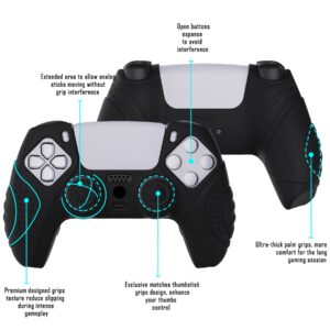 eXtremeRate PlayVital Guardian Edition Black Ergonomic Soft Anti-Slip Controller Silicone Case Cover for ps5, Rubber Protector Skins with Black Joystick Caps for ps5 Controller