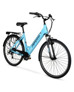 hyper e-ride electric bike, 36 volt battery, 700c wheels, blue