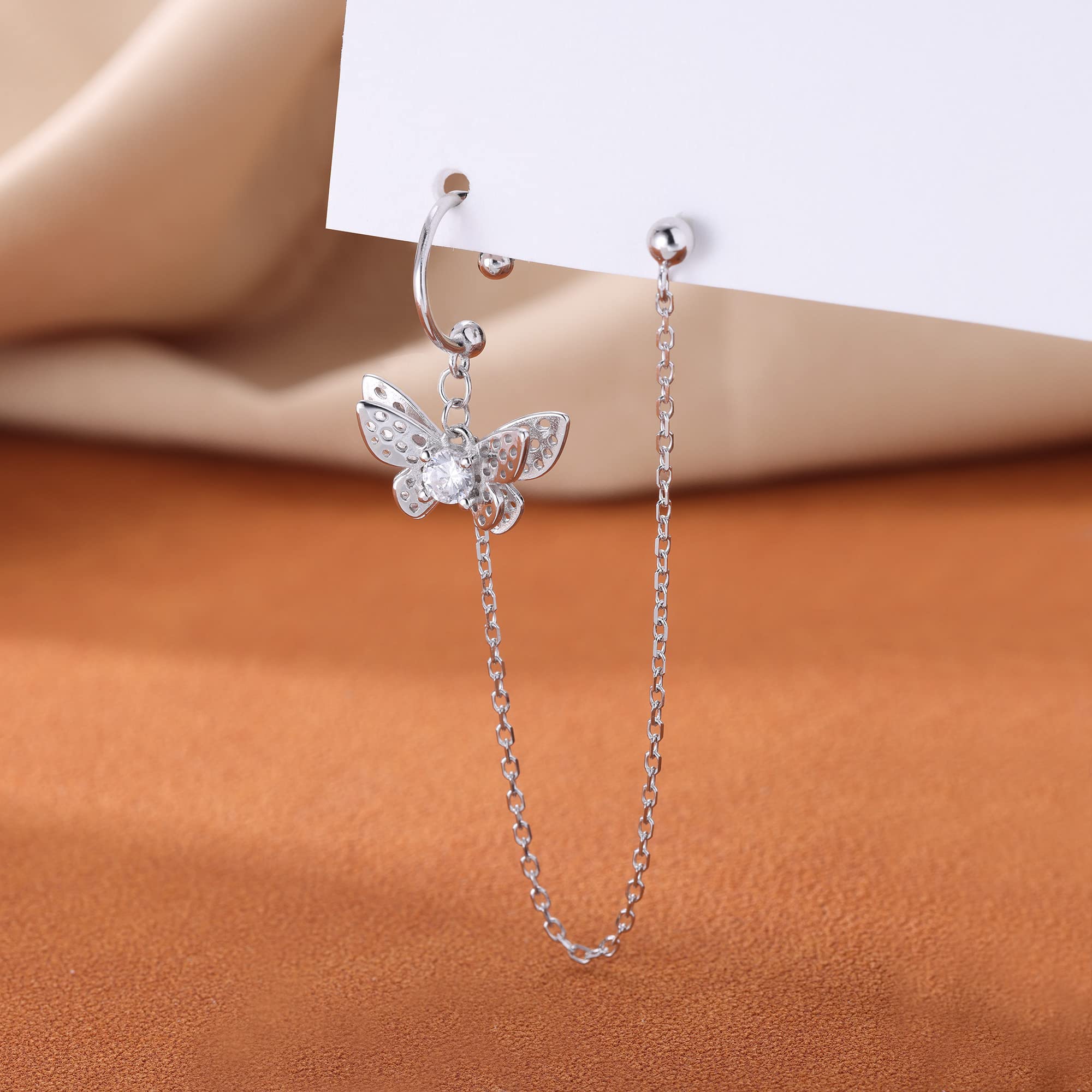 SLUYNZ 925 Sterling Silver Elegant Butterfly Cuff Earrings Chain for Women Butterfly Earrings Crawler Earrings Wrap (A-Silver)