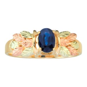 black hills gold sapphire ring with 12k gold leaves (ring size 5-10)