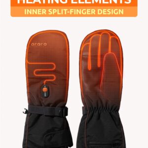 ORORO Heated Mittens for Women and Men, Rechargeable Heated Gloves for Skiing Hiking and Arthritic Hands (Black & Orange,S)