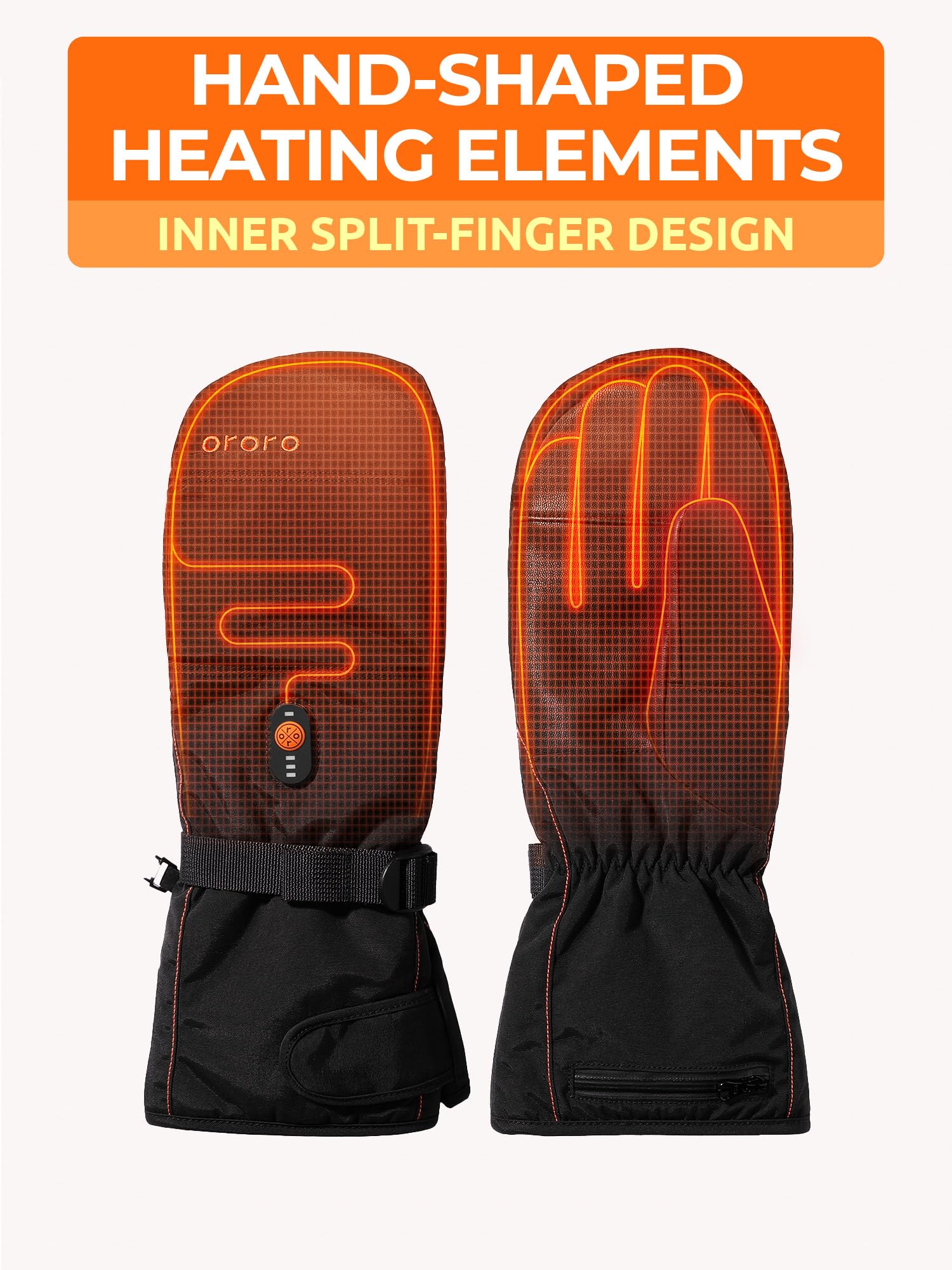 ORORO Heated Mittens for Women and Men, Rechargeable Heated Gloves for Skiing Hiking and Arthritic Hands (Black & Orange,S)