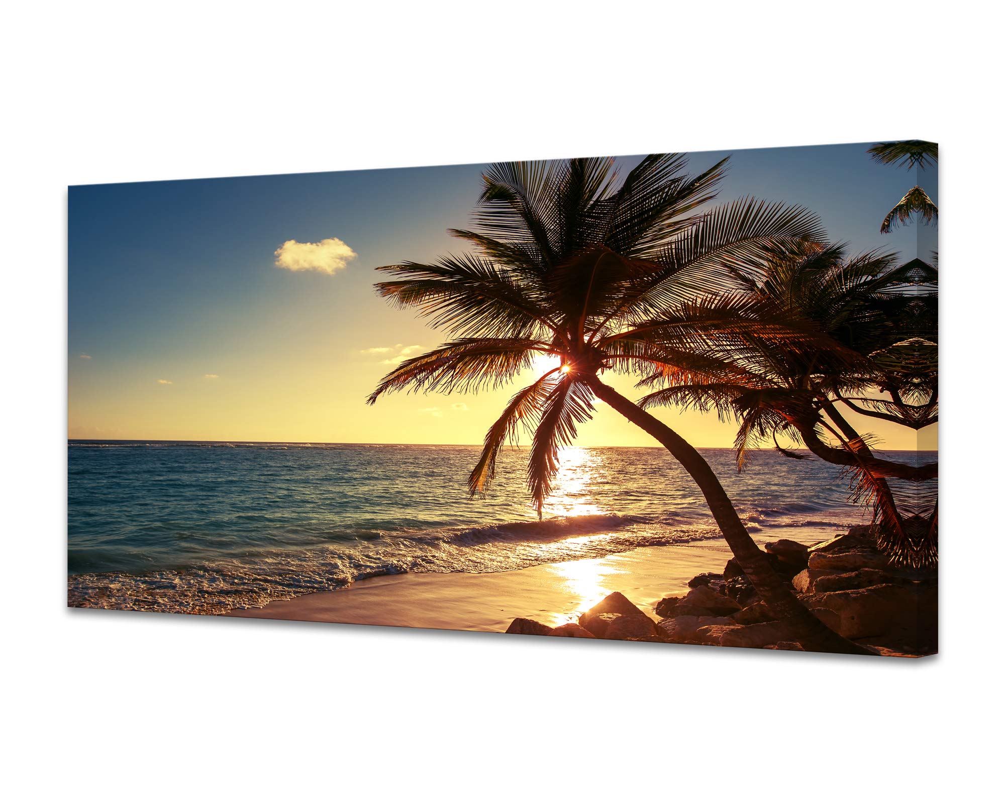 Muolunna S04975 Wall Art Decor Large Canvas Print Picture Sunset Ocean Beach Waves 1 Panel Coconut tree Scenery Painting Artwork for Office Home Decoration Stretched and Framed Ready to Hang XLarge