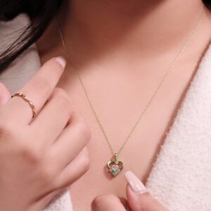 Cali Trove, 1/10cttw Diamond Double Heart Pendant Necklace for Women in 10K Yellow Gold, Women's Yellow Gold Double Heart Necklace with Diamond Accents, 18" Rope Chain