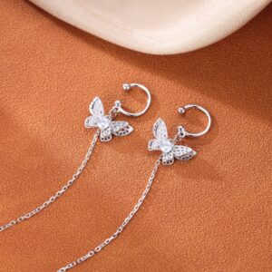 SLUYNZ 925 Sterling Silver Elegant Butterfly Cuff Earrings Chain for Women Butterfly Earrings Crawler Earrings Wrap (A-Silver)