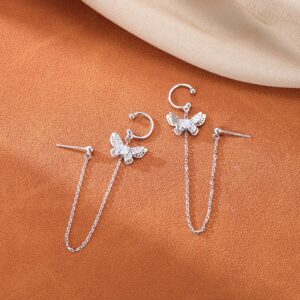 SLUYNZ 925 Sterling Silver Elegant Butterfly Cuff Earrings Chain for Women Butterfly Earrings Crawler Earrings Wrap (A-Silver)