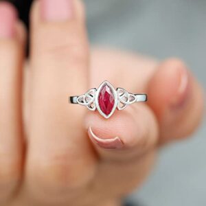 Rosec Jewels Natural 4X8mm Marquise Shape Ruby Promise Ring, AAA Quality, Certified Ruby Celtic Knot Ring - Ready to Gift, 14K White Gold, Size:US 4.00