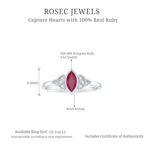 Rosec Jewels Natural 4X8mm Marquise Shape Ruby Promise Ring, AAA Quality, Certified Ruby Celtic Knot Ring - Ready to Gift, 14K White Gold, Size:US 4.00