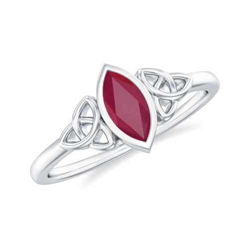 Rosec Jewels Natural 4X8mm Marquise Shape Ruby Promise Ring, AAA Quality, Certified Ruby Celtic Knot Ring - Ready to Gift, 14K White Gold, Size:US 4.00