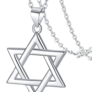 FaithHeart Sterling Silver Star of David Pendant Necklace Women Silver Religious Jewish Jewelry Charms Hexagram Pendant Necklace