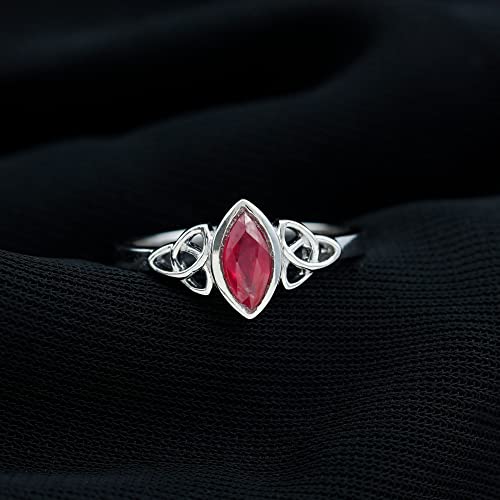 Rosec Jewels Natural 4X8mm Marquise Shape Ruby Promise Ring, AAA Quality, Certified Ruby Celtic Knot Ring - Ready to Gift, 14K White Gold, Size:US 4.00