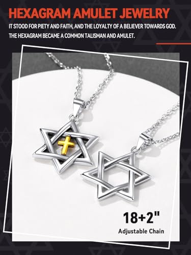 FaithHeart Sterling Silver Star of David Pendant Necklace Women Silver Religious Jewish Jewelry Charms Hexagram Pendant Necklace