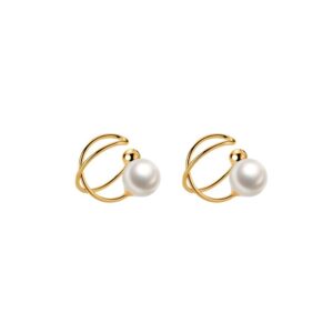 dainty pearl ear cuffs wrap earrings sterling silver 14k gold plated cross criss cartilage huggie hoop stud earrings non piercing minimalist jewelry cute gifts for women bff