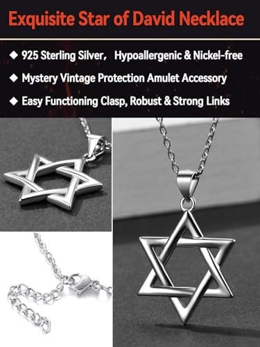 FaithHeart Sterling Silver Star of David Pendant Necklace Women Silver Religious Jewish Jewelry Charms Hexagram Pendant Necklace