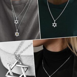 FaithHeart Sterling Silver Star of David Pendant Necklace Women Silver Religious Jewish Jewelry Charms Hexagram Pendant Necklace