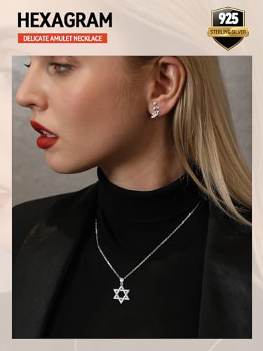 FaithHeart Sterling Silver Star of David Pendant Necklace Women Silver Religious Jewish Jewelry Charms Hexagram Pendant Necklace