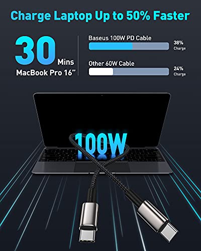 Baseus USB C Cable, 100W PD 5A QC 4.0 Fast Charging USB C to C Cable, Zinc Alloy Nylon Braided USB Type C Charger Cable for iPhone 15/Pro/Plus/Pro Max, MacBook, iPad Pro, Samsung S23/S22+ (6.6ft)