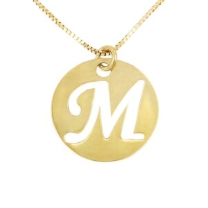 14k gold small initial medal pendant necklace for girls teen | chain 16+2 inches | jewelry from italy