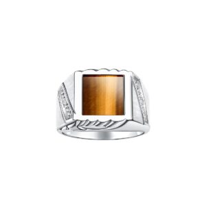 Rylos Designer Ring With Diamonds and Tiger Eye Set in Sterling Silver Silver Size 9