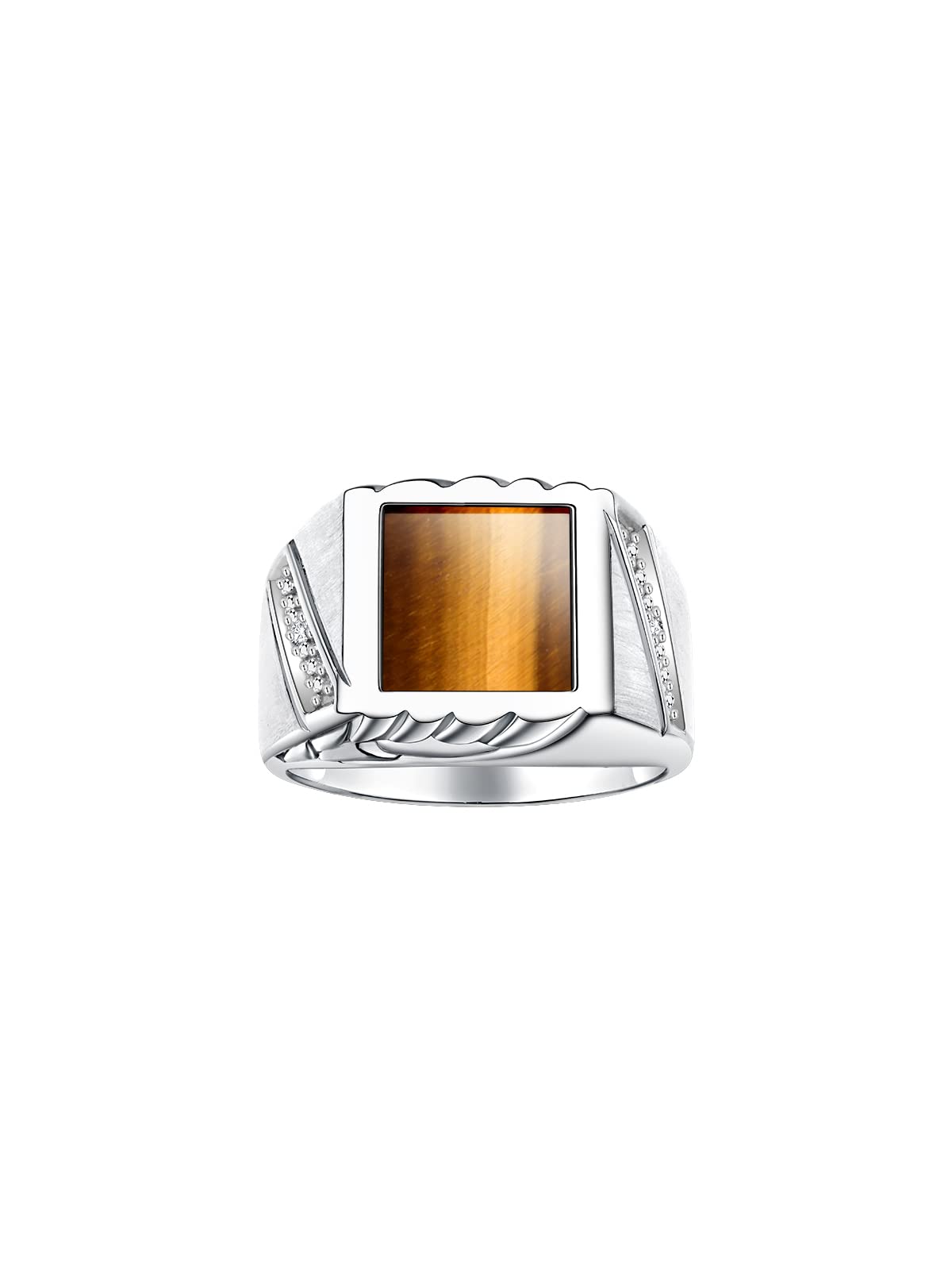 Rylos Designer Ring With Diamonds and Tiger Eye Set in Sterling Silver Silver Size 9