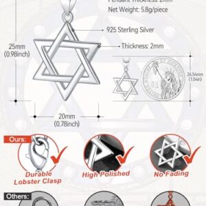 FaithHeart Sterling Silver Star of David Pendant Necklace Women Silver Religious Jewish Jewelry Charms Hexagram Pendant Necklace