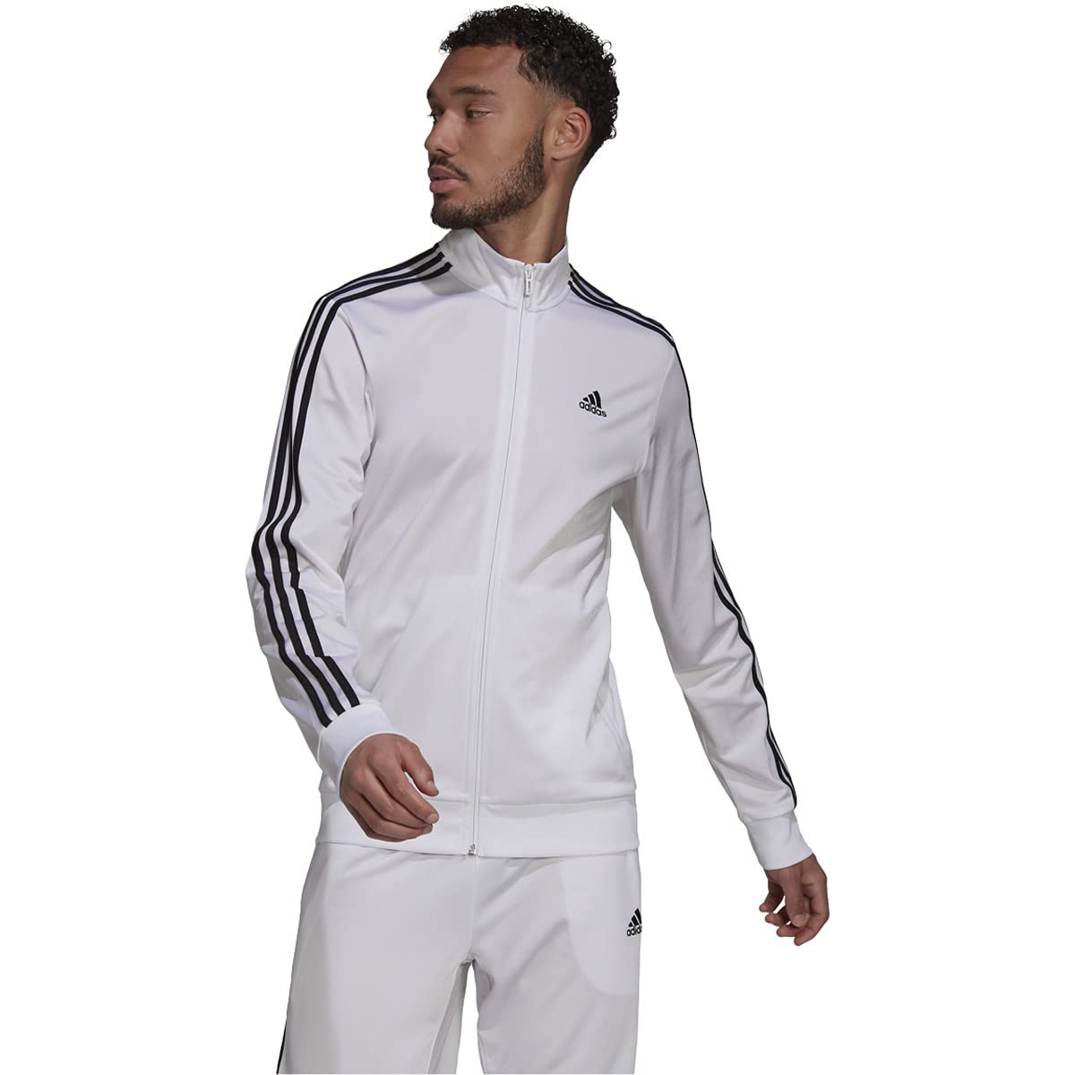 adidas Men's Essentials Warm-up 3-stripes Track Top Jacket, White/Black, Large US