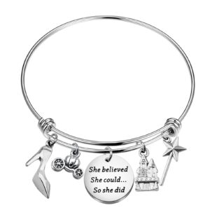 pliti she believed she could so she did inspired gift fairy tale fans gift princess stainless steel adjustable bracelet gift friend jewelry (she believed cind bg)