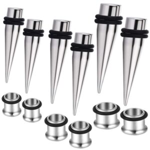 hekeuor 3 size 9mm,10mm,11mm steel tapers and steel tunnels ear stretching kit tapers tunnels 00g, 7/16" (silver 9mm,10mm,11mm)