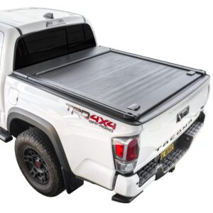 syneticusa retractable tonneau cover fits 2019-2023 ford ranger 5' (61”) truck bed aluminum matte black low profile waterproof off road rack ready