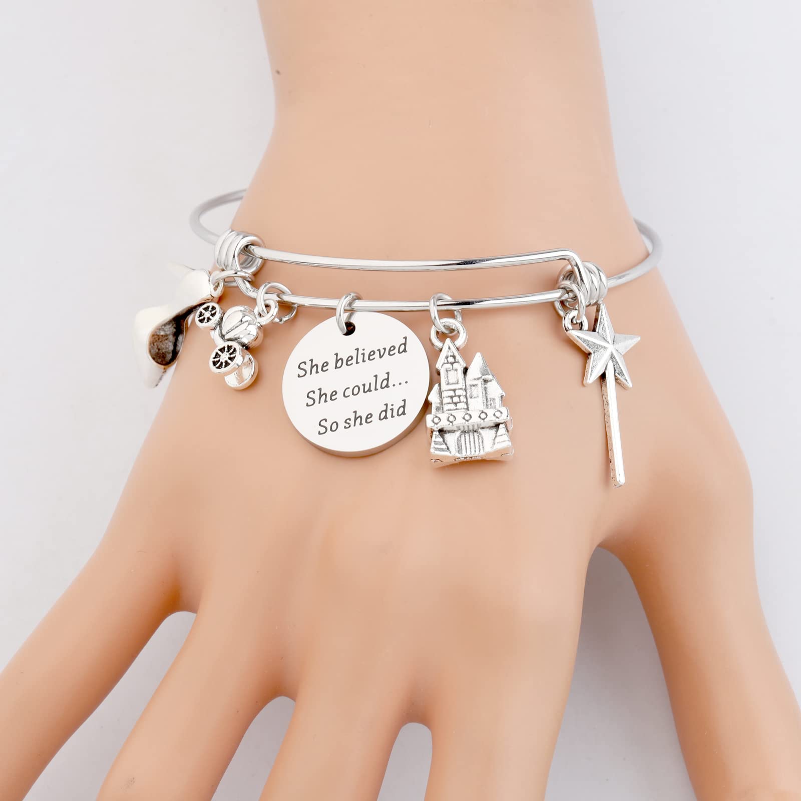 PLITI She Believed She Could So She Did Inspired Gift Fairy Tale Fans Gift Princess Stainless Steel Adjustable Bracelet Gift Friend Jewelry (She believed Cind bg)