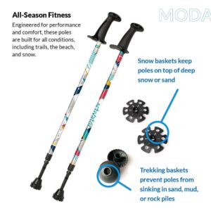 Urban Poling ACTIVATOR® MODA with Snow & Trekking Baskets, Silver with Blue, Green, & Yellow, 1 Pair – For Users 4'2"–6' – Lightweight, Aluminum Nordic Walking Sticks – Collapsible & Adjustable Hiking