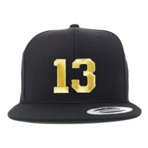 trendy apparel shop number 13 gold thread flat bill snapback baseball cap - black